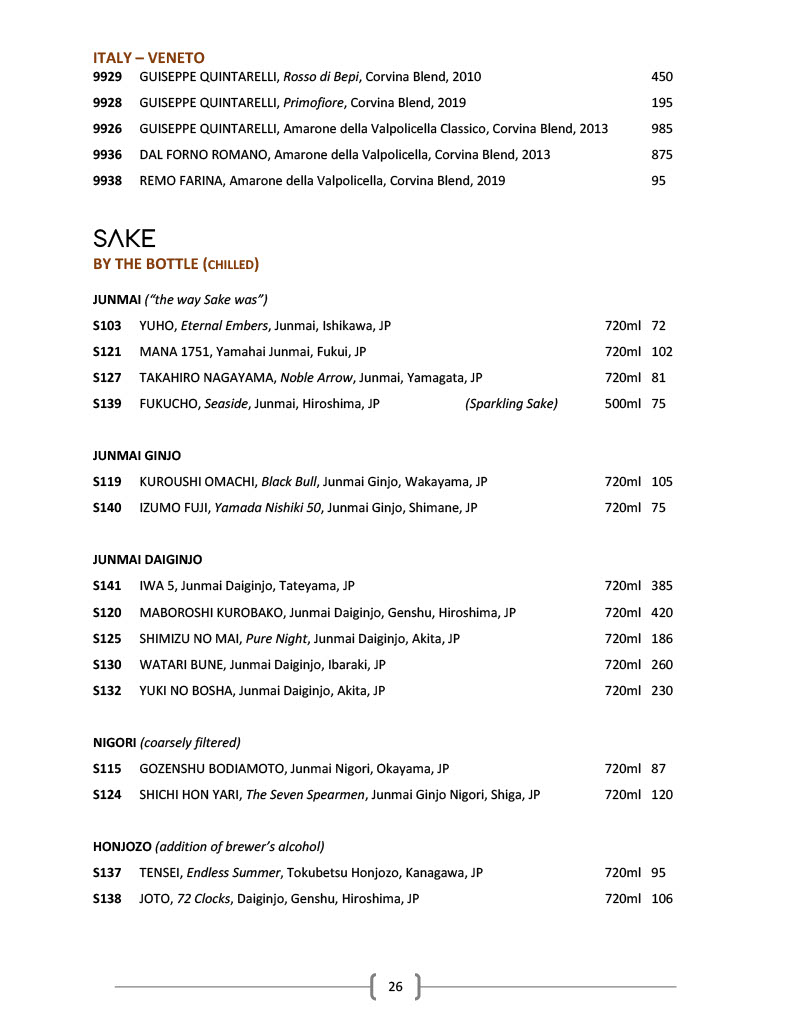 Wine & Spirits List | Ascend Prime Steak & Sushi