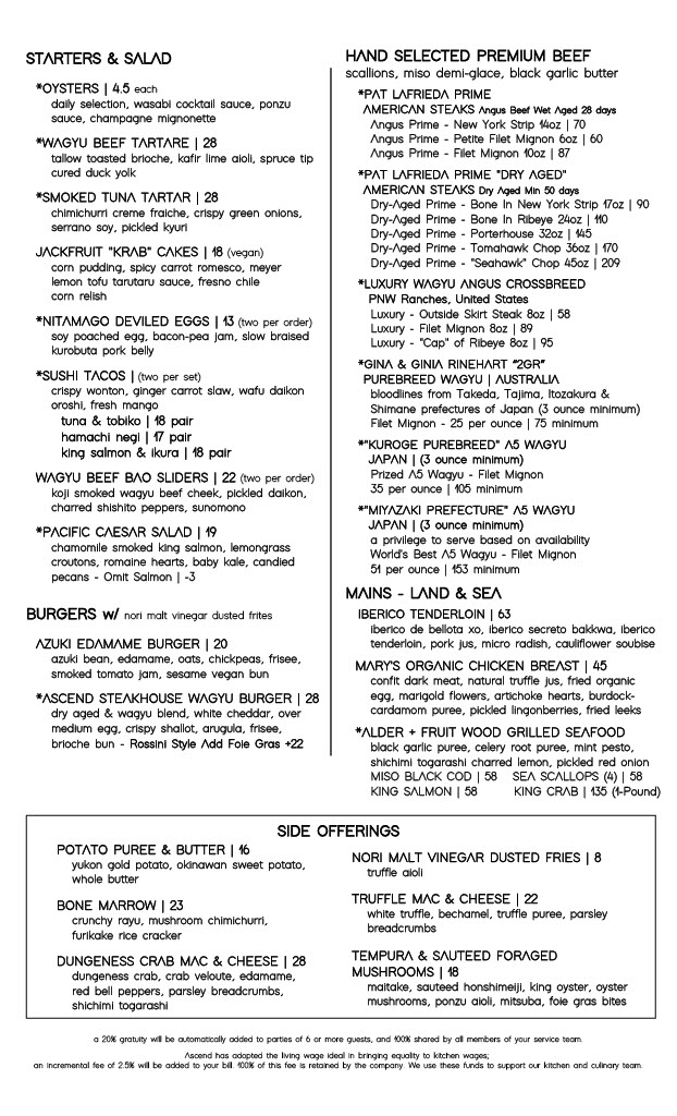Lounge Menu | Ascend Prime Steak & Sushi