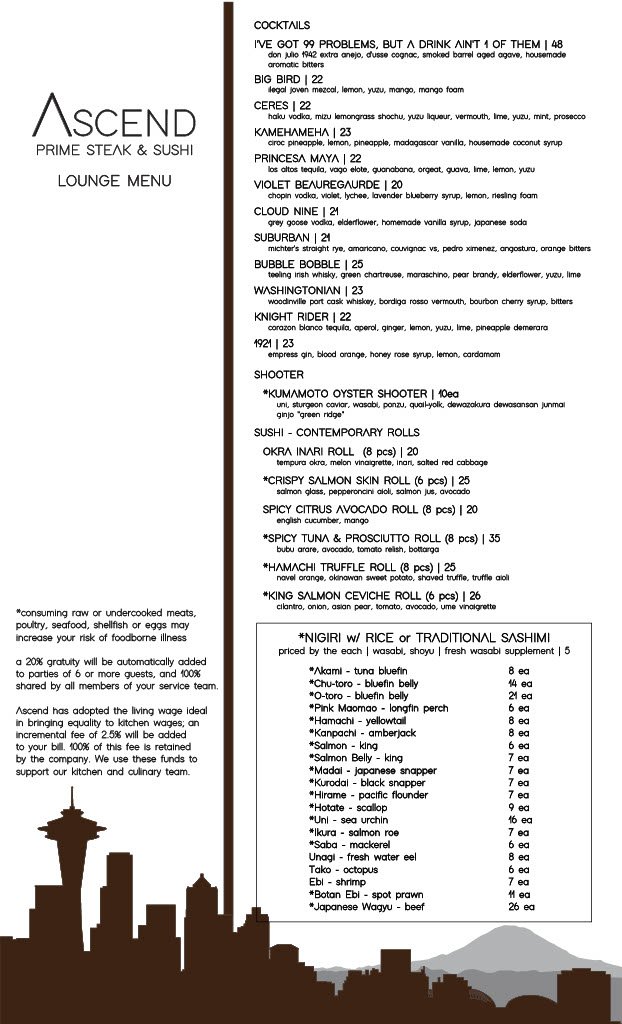 Lounge Menu | Ascend Prime Steak & Sushi
