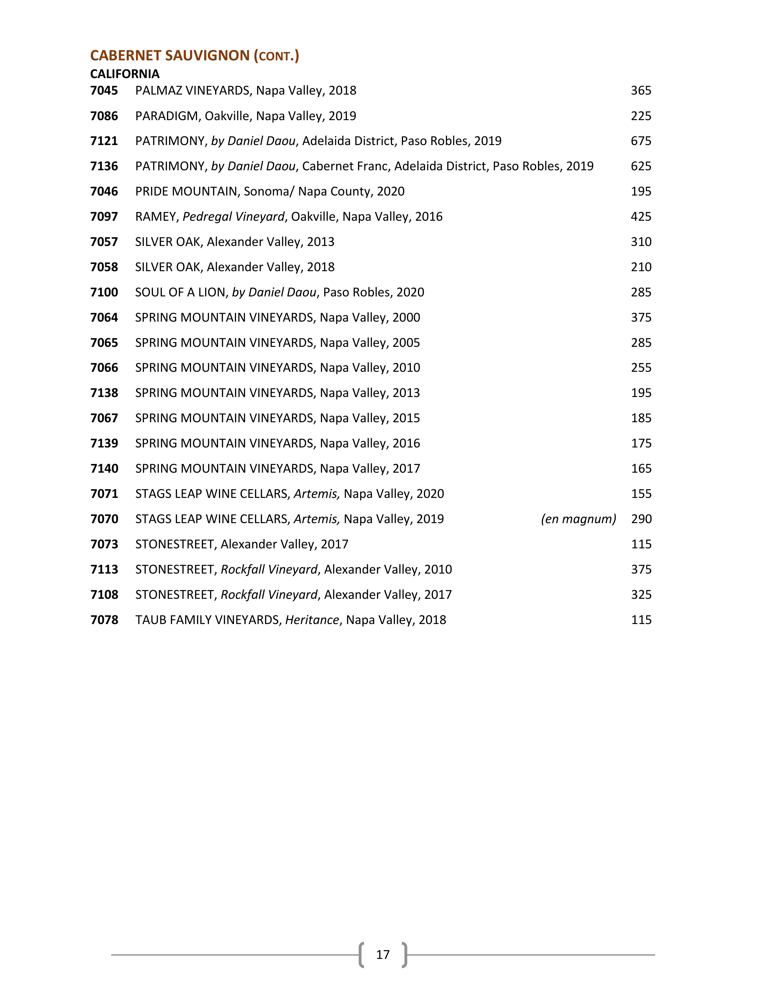 Wine & Spirits List | Ascend Prime Steak & Sushi