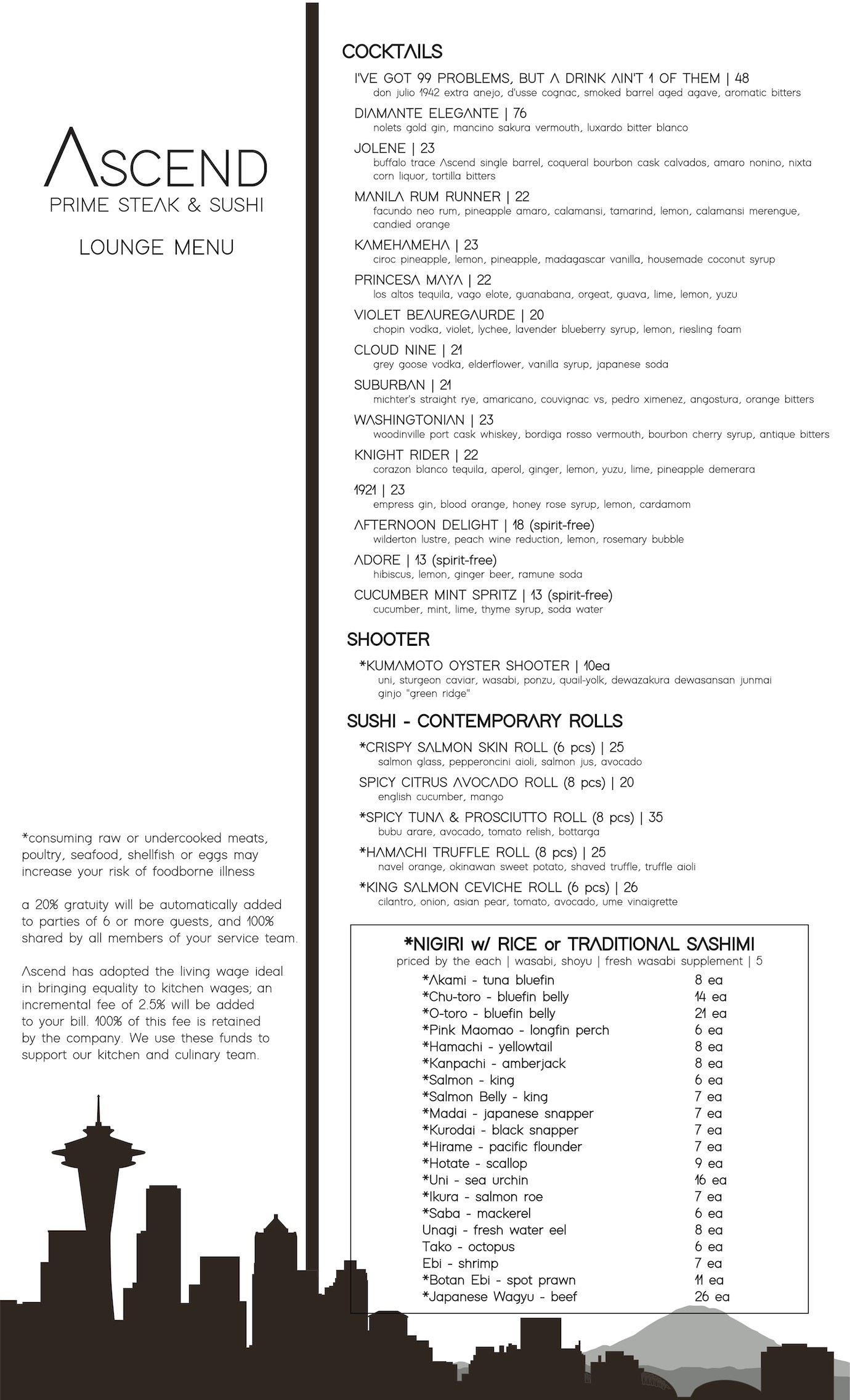 Lounge Menu | Ascend Prime Steak & Sushi