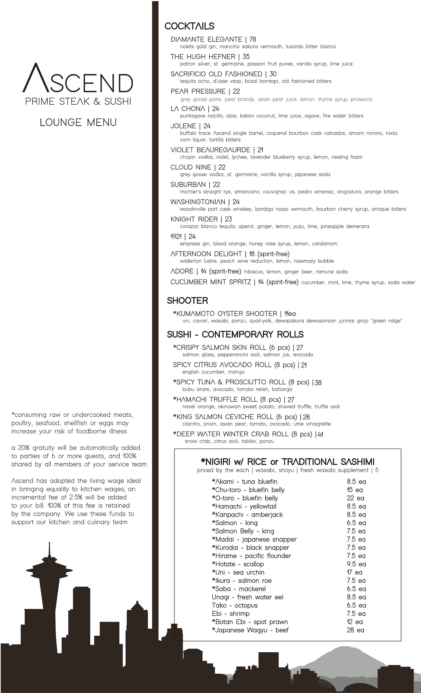 Lounge Menu | Ascend Prime Steak & Sushi