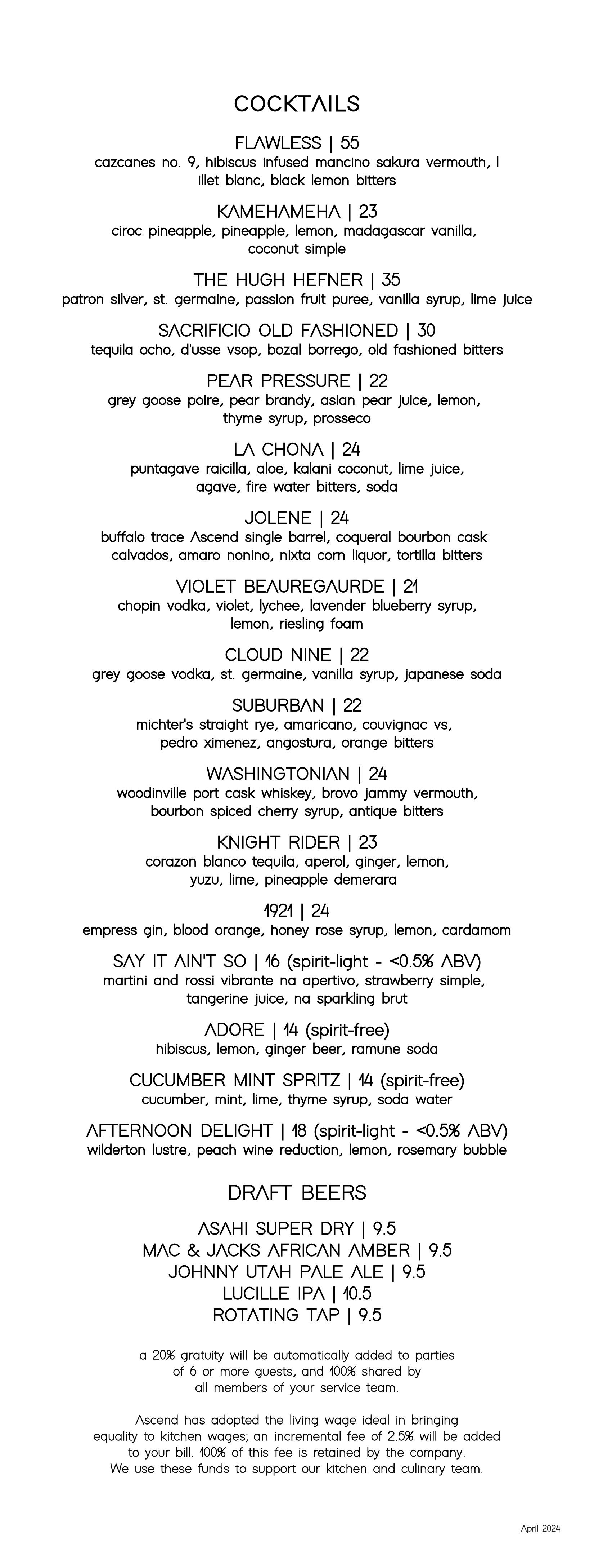 Dining Room Menu | Ascend Prime Steak & Sushi