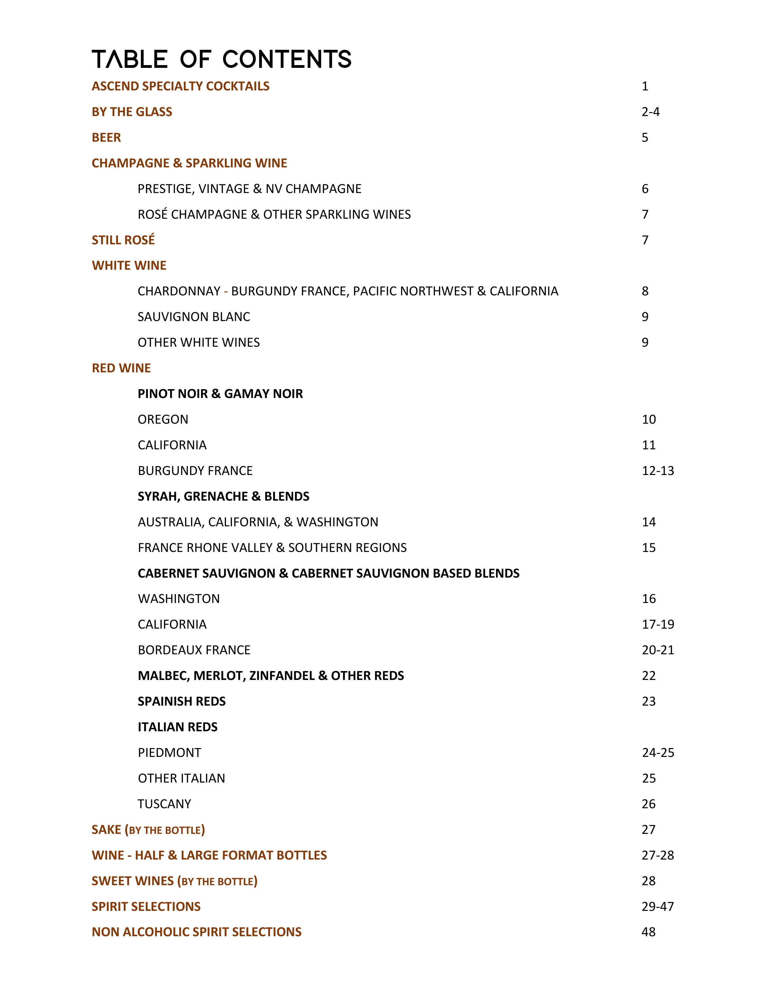 Wine & Spirits List | Ascend Prime Steak & Sushi